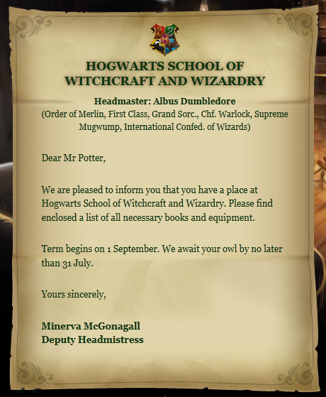 Hogwarts Acceptance Letter Harry Potter Wiki
